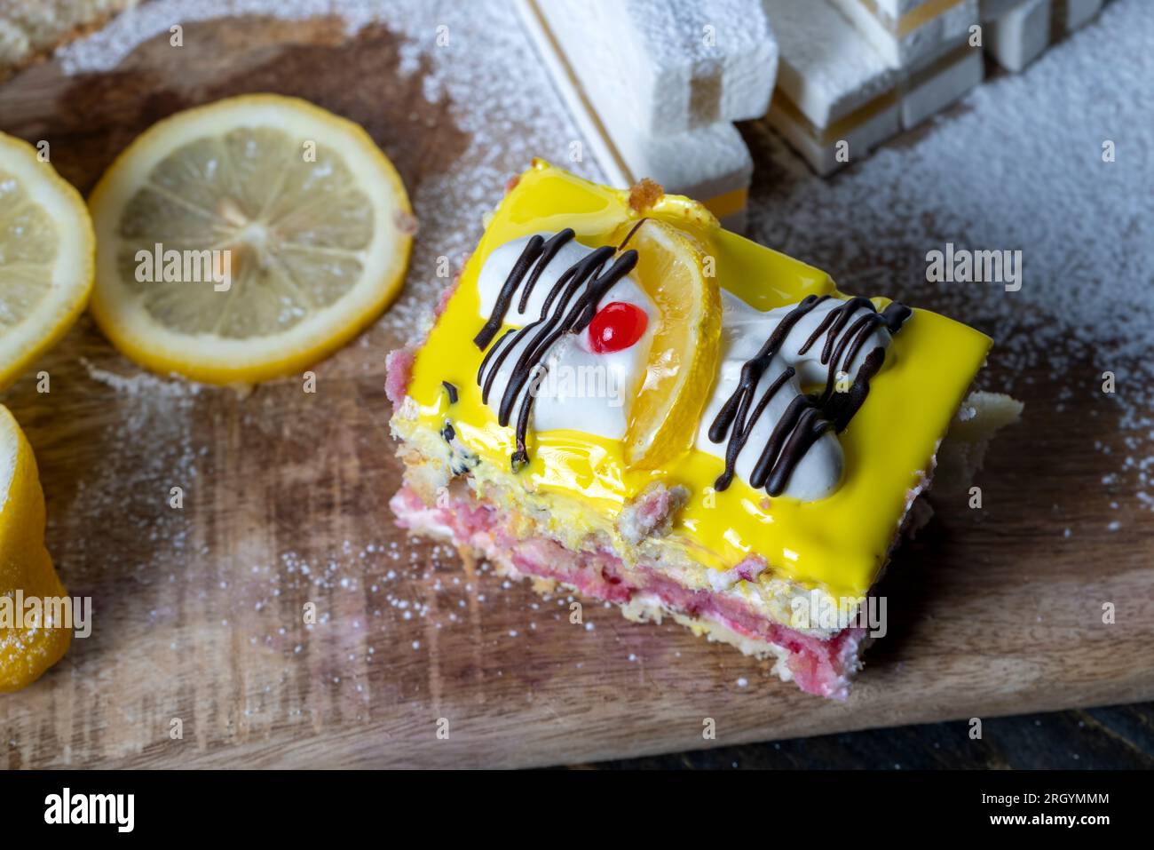 lemon strawberry cake made of several layers of cakes of different ...