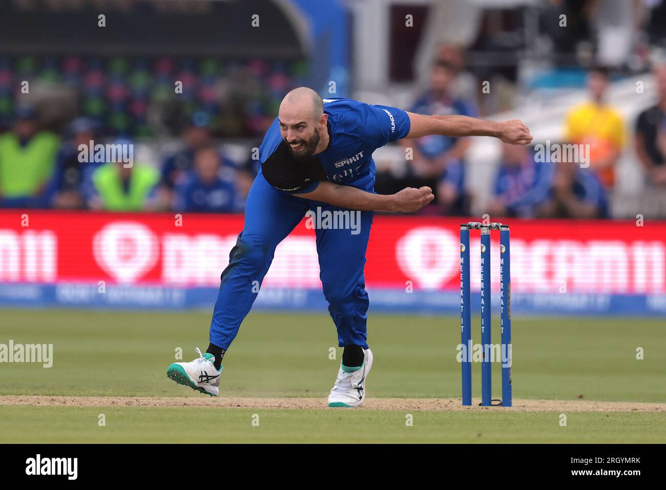 London, UK. 12th Aug, 2023. London Spirit's Daryl Mitchell bowling as ...