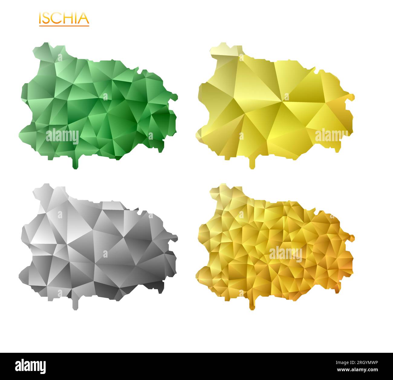 Set of vector polygonal maps of Ischia. Bright gradient map of island ...