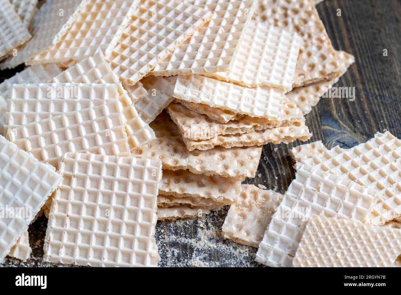 thin crispy waffles made of wheat flour, eggs and sugar, thin wheat ...