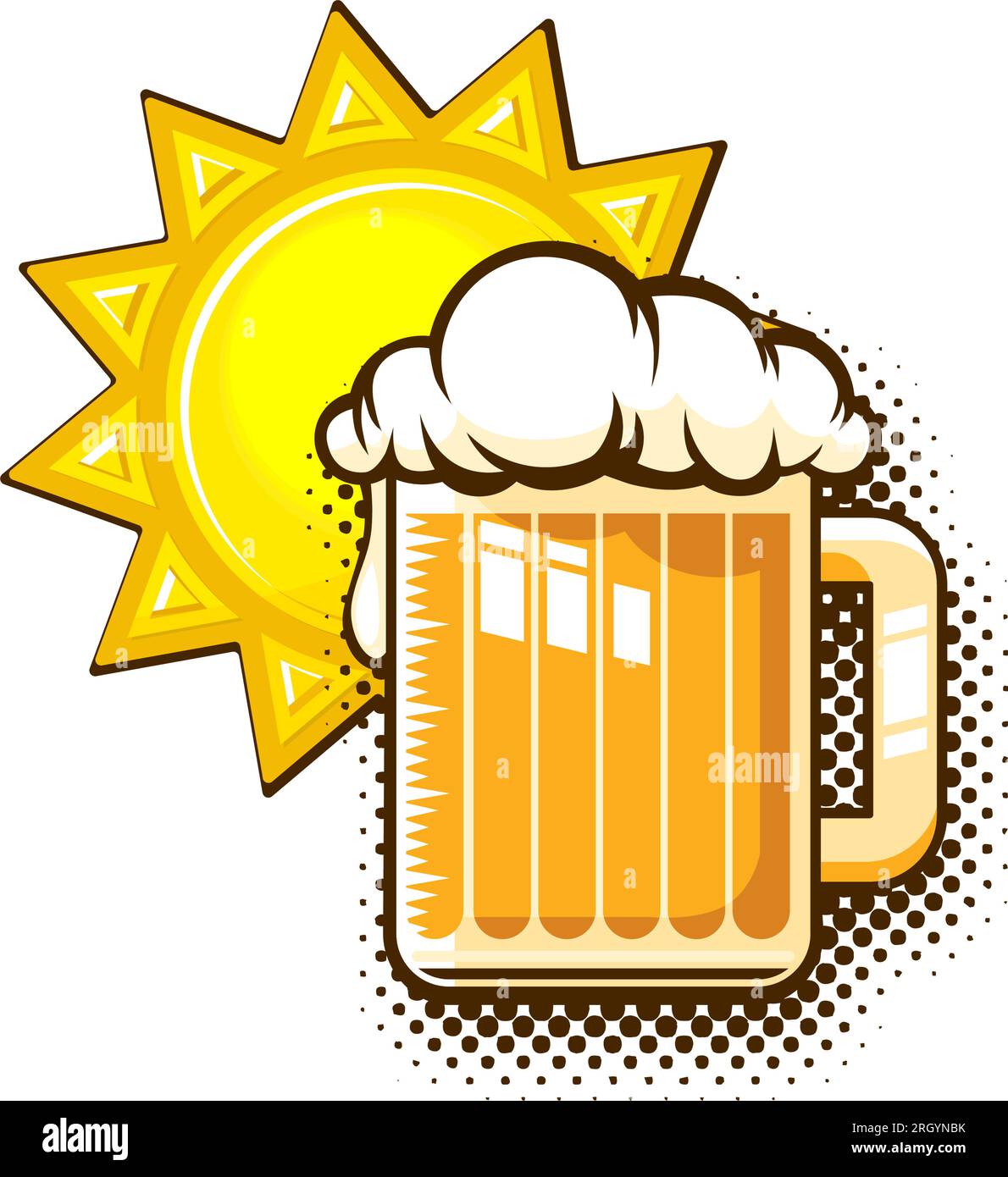 Summer template with mug of beer and sun in comic style. Vector on ...