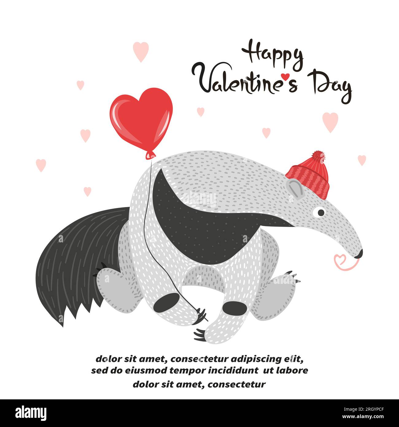 Valentine's Day vector card with cute ant eater and heart. Vector ...