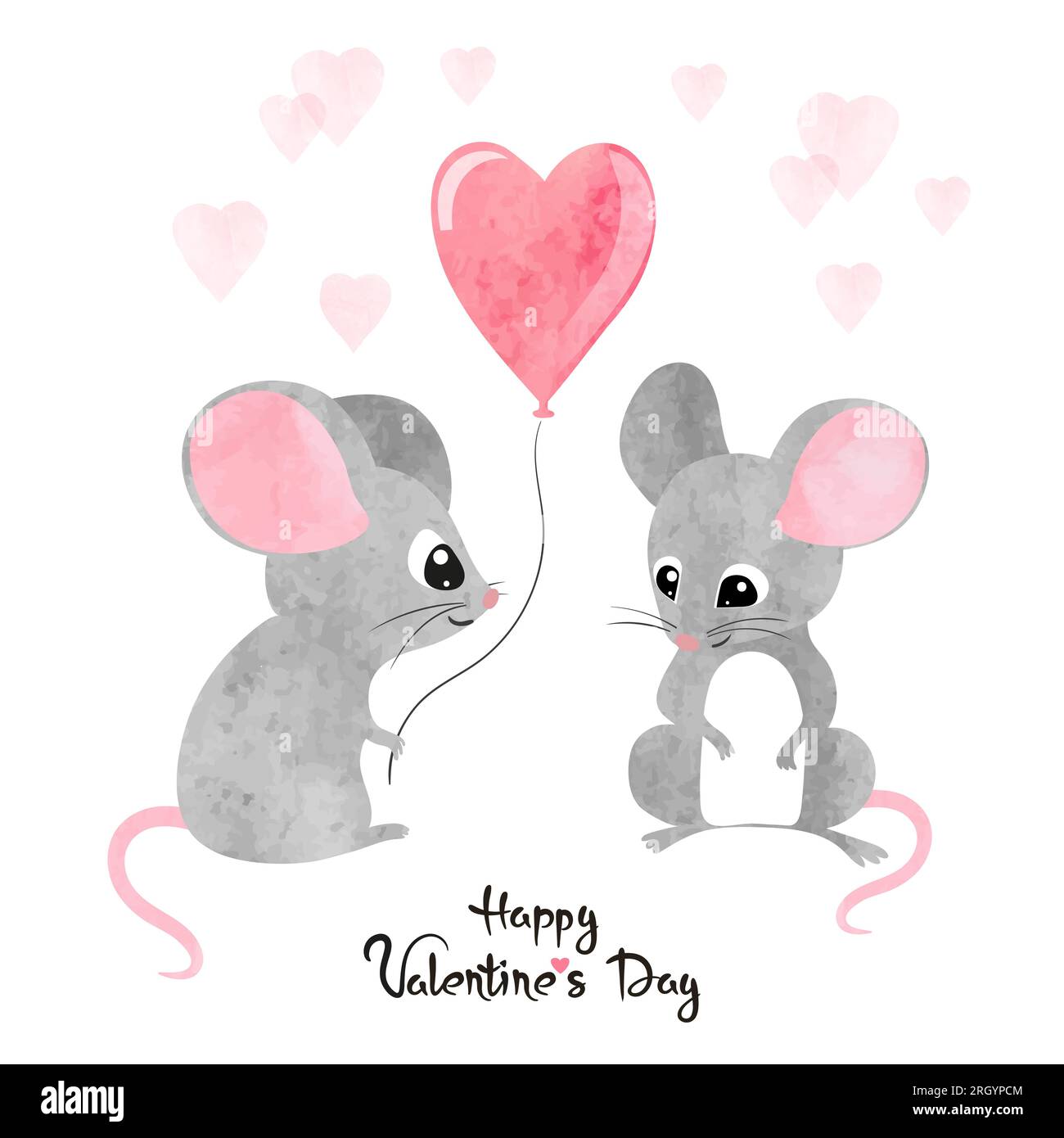 Watercolor cute mice in love. Valentine's day card design Stock Vector ...