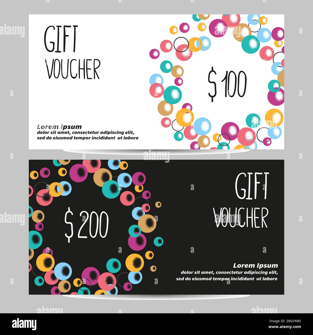 Gift voucher template with colorful bubbles. Design concept for gift ...