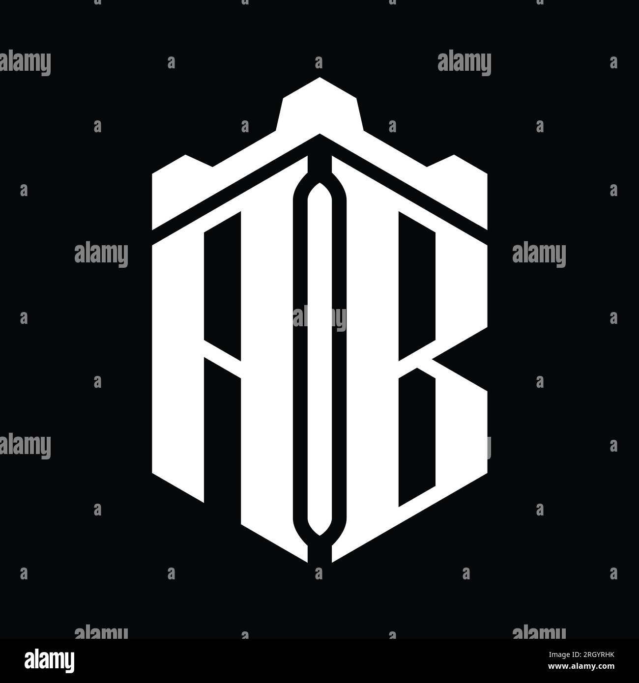 AB Letter Logo monogram hexagon shape with crown castle geometric style ...