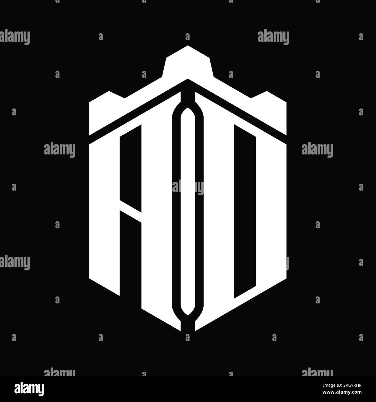 AD Letter Logo monogram hexagon shape with crown castle geometric style design template Stock ...