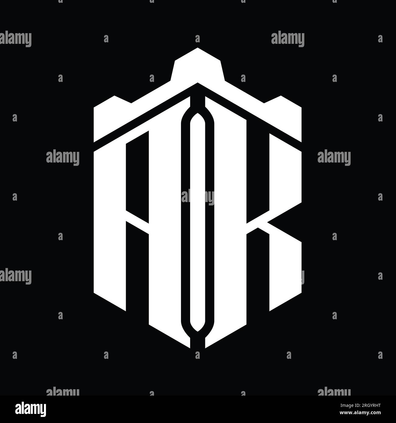 AK Letter Logo monogram hexagon shape with crown castle geometric style ...