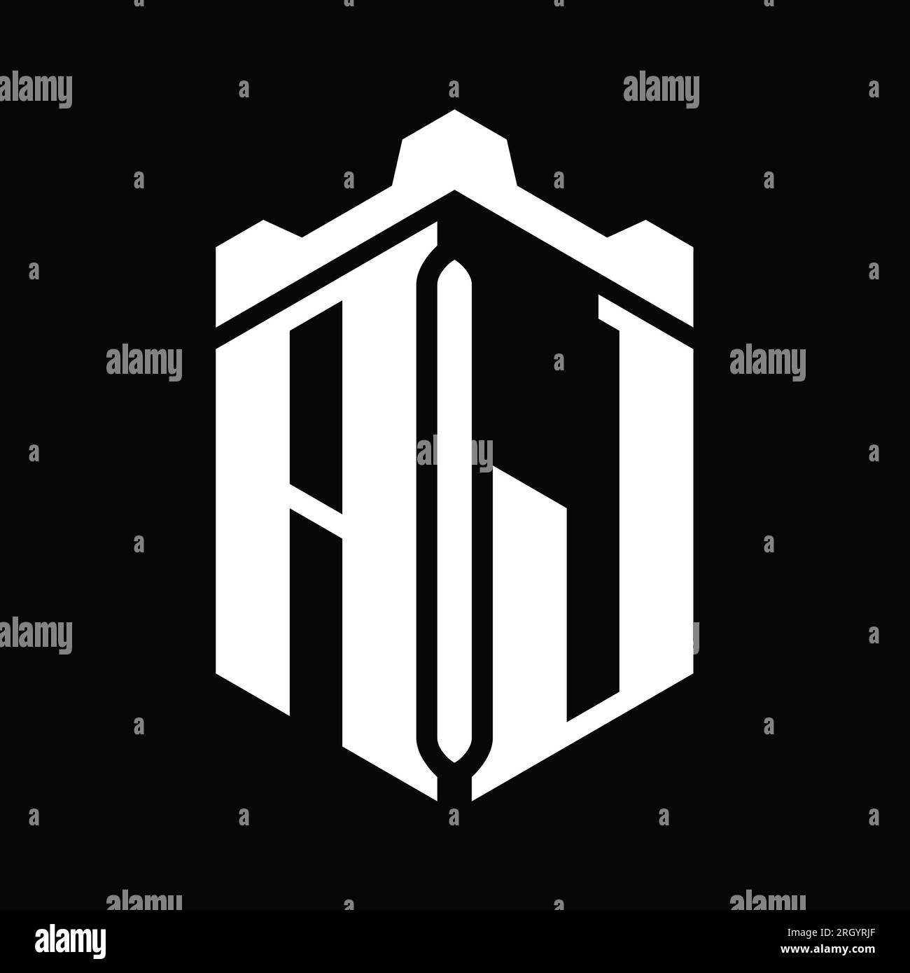 AJ Letter Logo monogram hexagon shape with crown castle geometric style ...