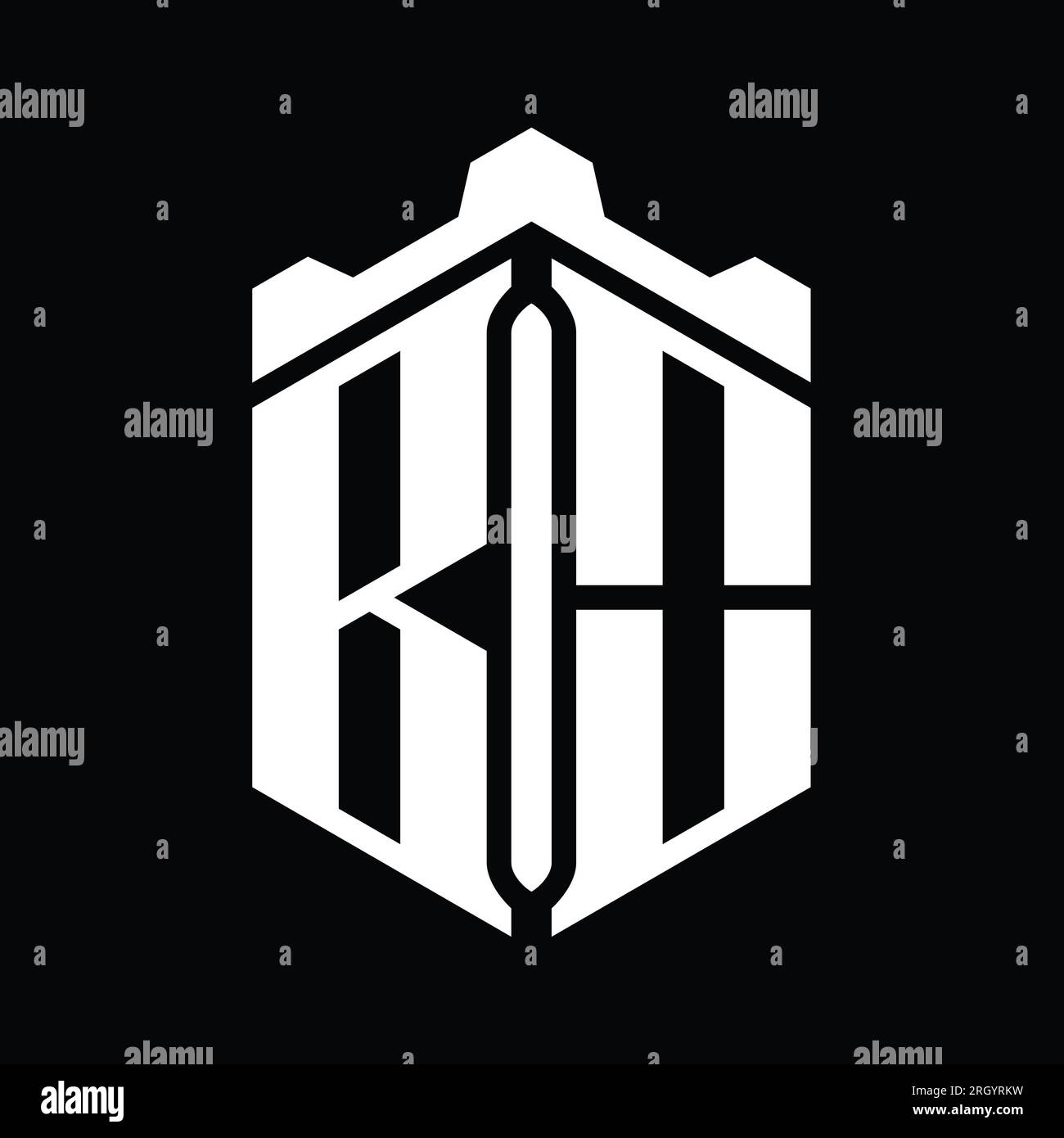 BO Letter Logo monogram hexagon shape with crown castle geometric style design template Stock ...