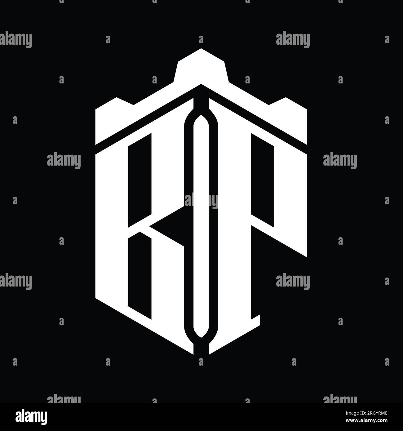 BP Letter Logo monogram hexagon shape with crown castle geometric style design template Stock ...