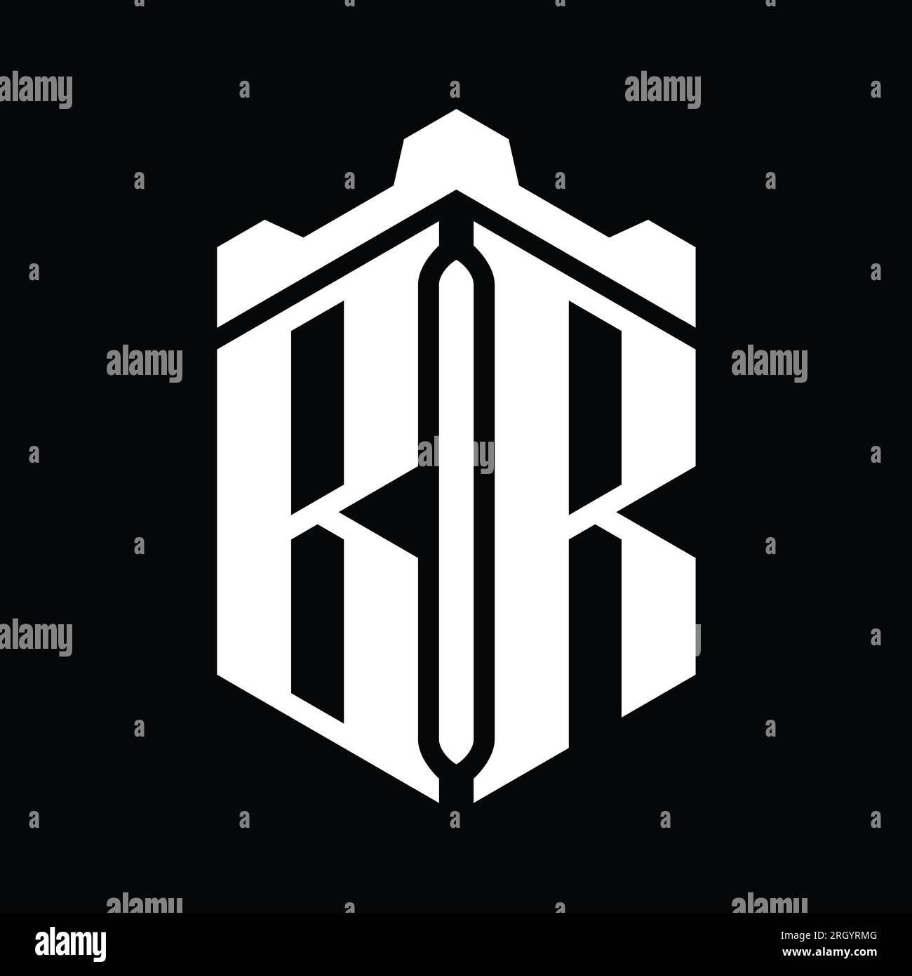 BR Letter Logo monogram hexagon shape with crown castle geometric style ...