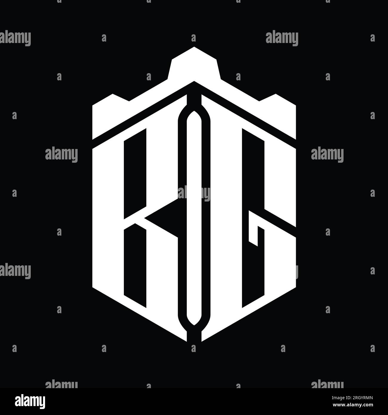 BG Letter Logo monogram hexagon shape with crown castle geometric style ...