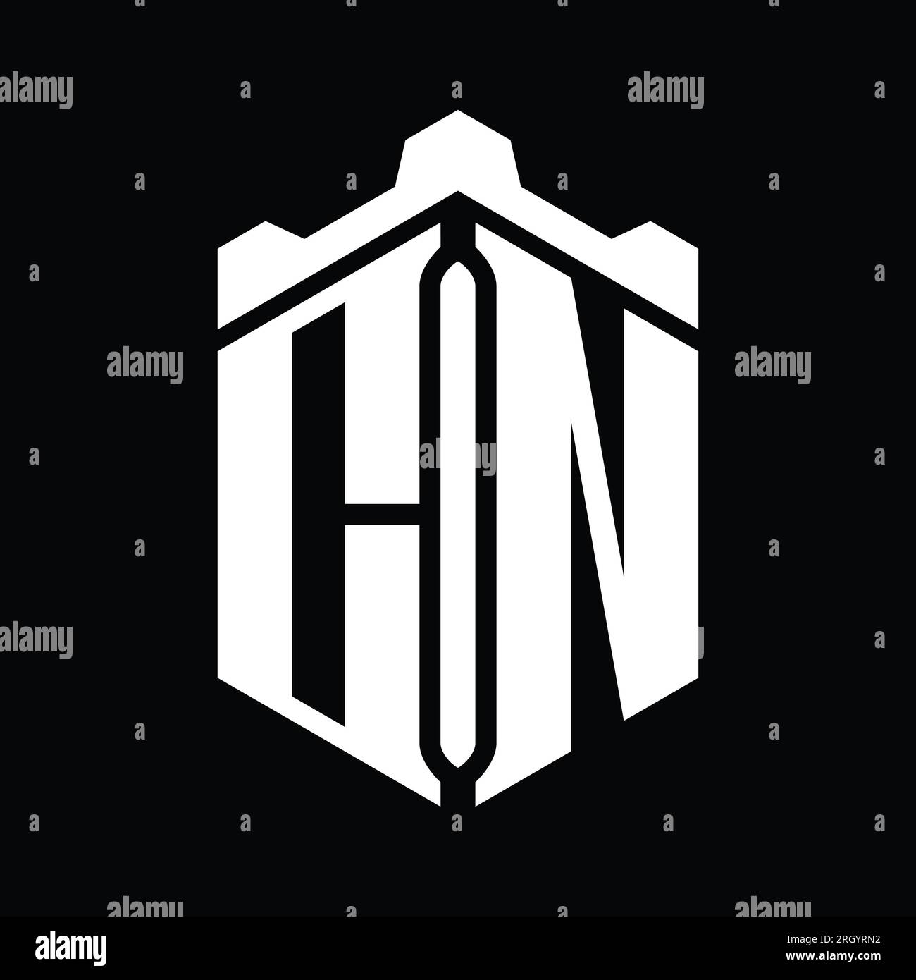 CN Letter Logo monogram hexagon shape with crown castle geometric style design template Stock ...