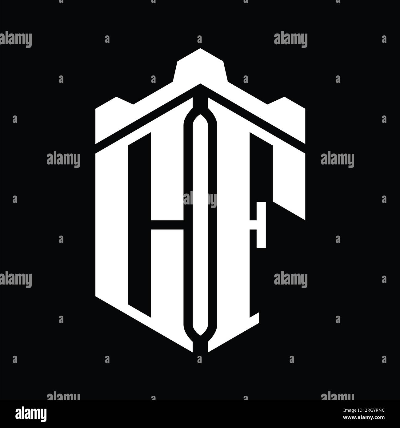 CF Letter Logo monogram hexagon shape with crown castle geometric style ...