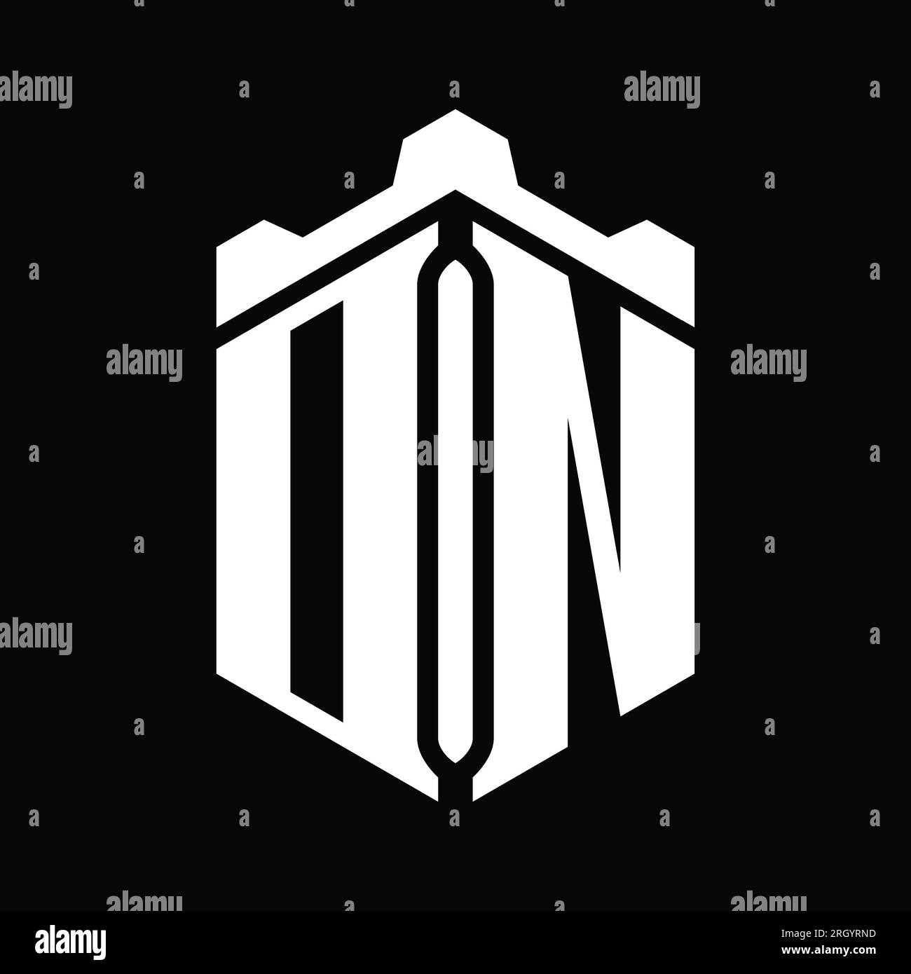 DN Letter Logo monogram hexagon shape with crown castle geometric style ...