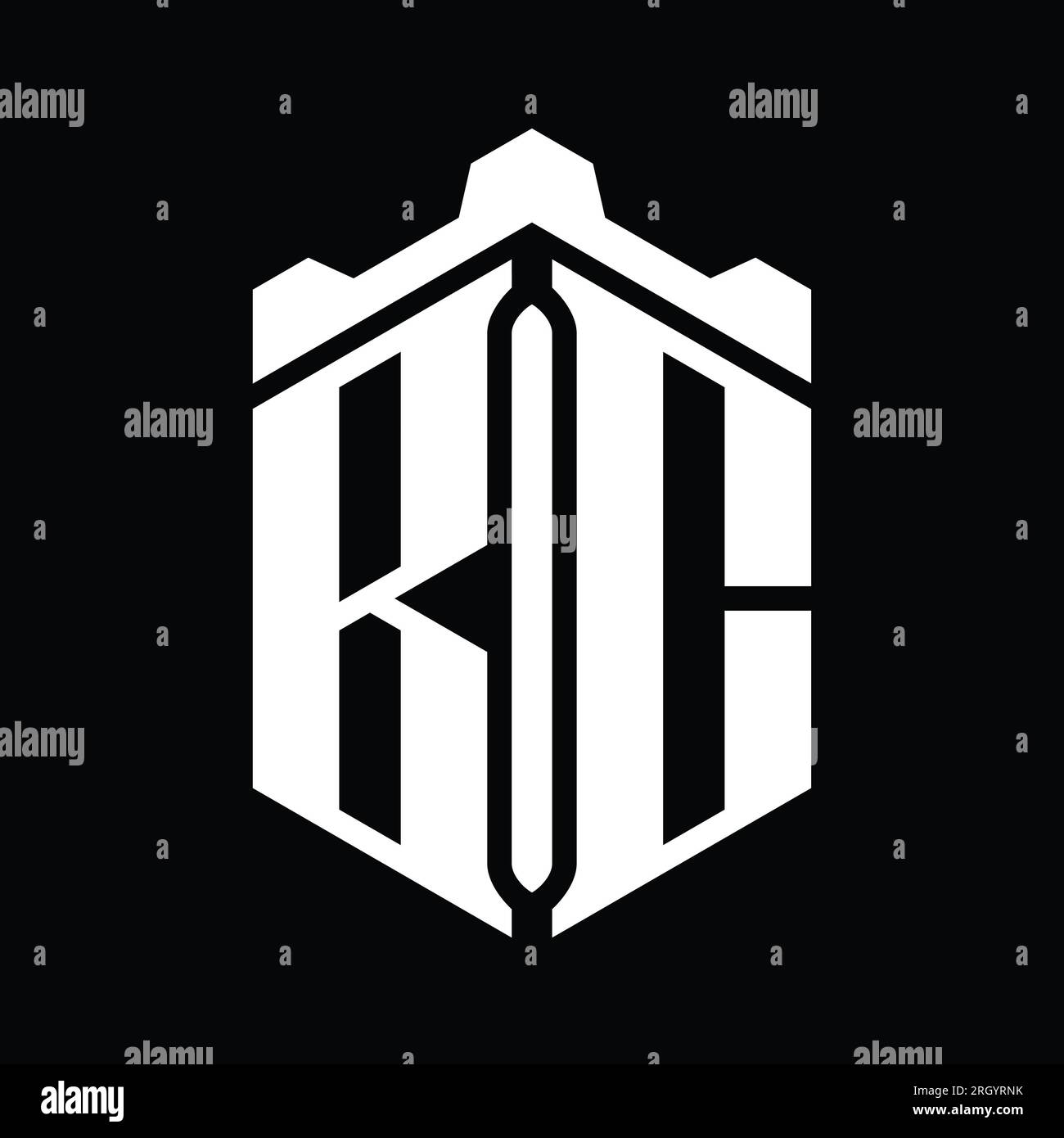 BC Letter Logo monogram hexagon shape with crown castle geometric style design template Stock ...