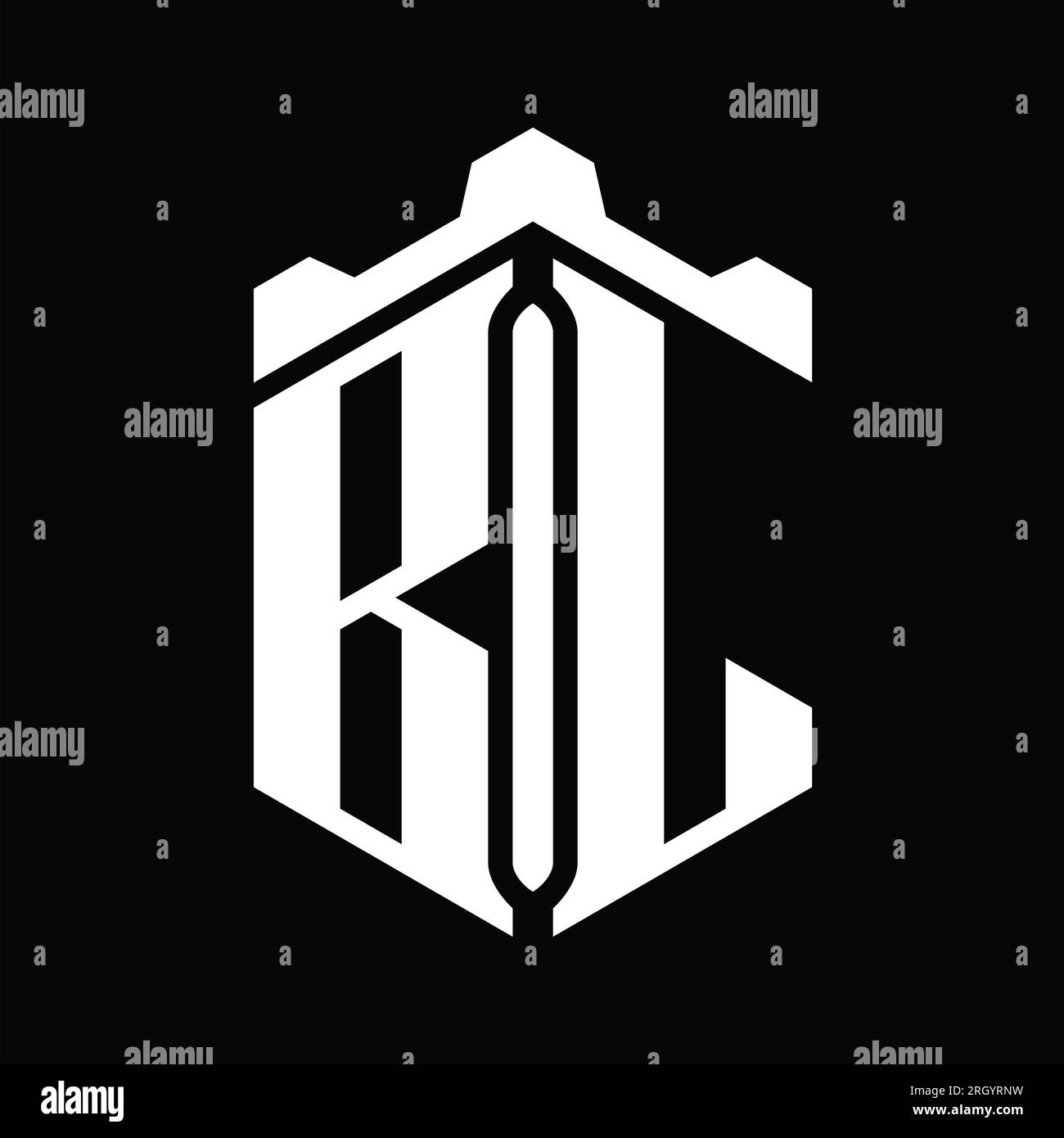 BL Letter Logo monogram hexagon shape with crown castle geometric style ...