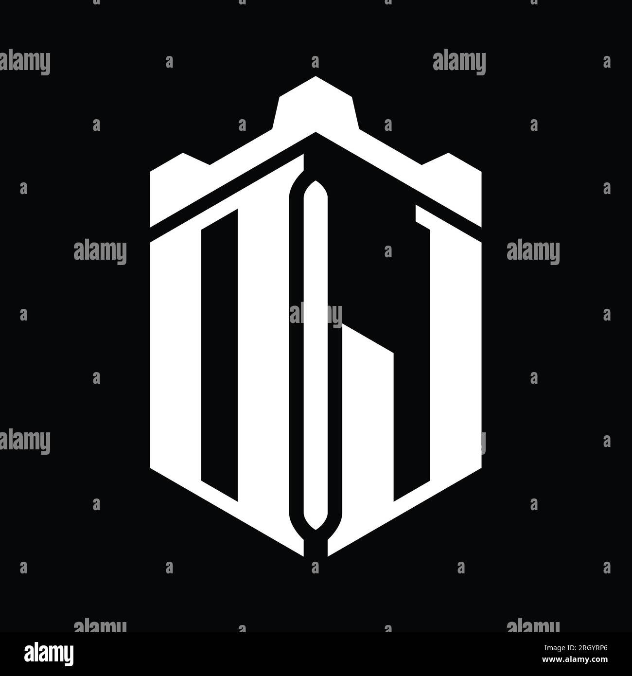 DJ Letter Logo monogram hexagon shape with crown castle geometric style ...