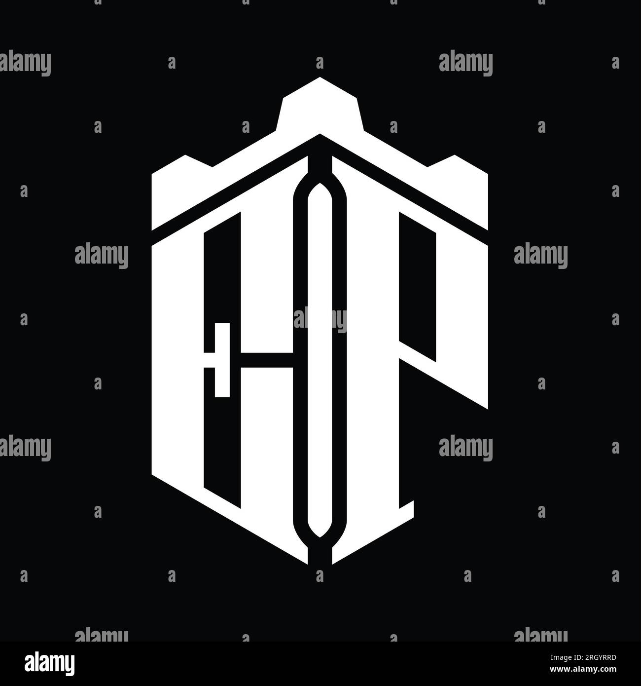 EP Letter Logo monogram hexagon shape with crown castle geometric style ...