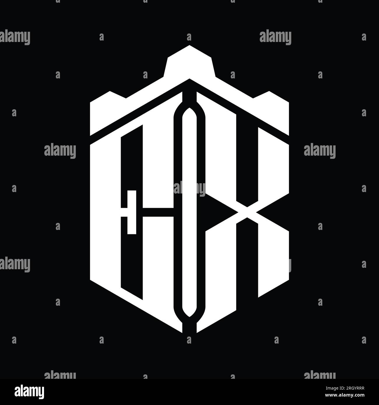 EX Letter Logo monogram hexagon shape with crown castle geometric style design template Stock ...