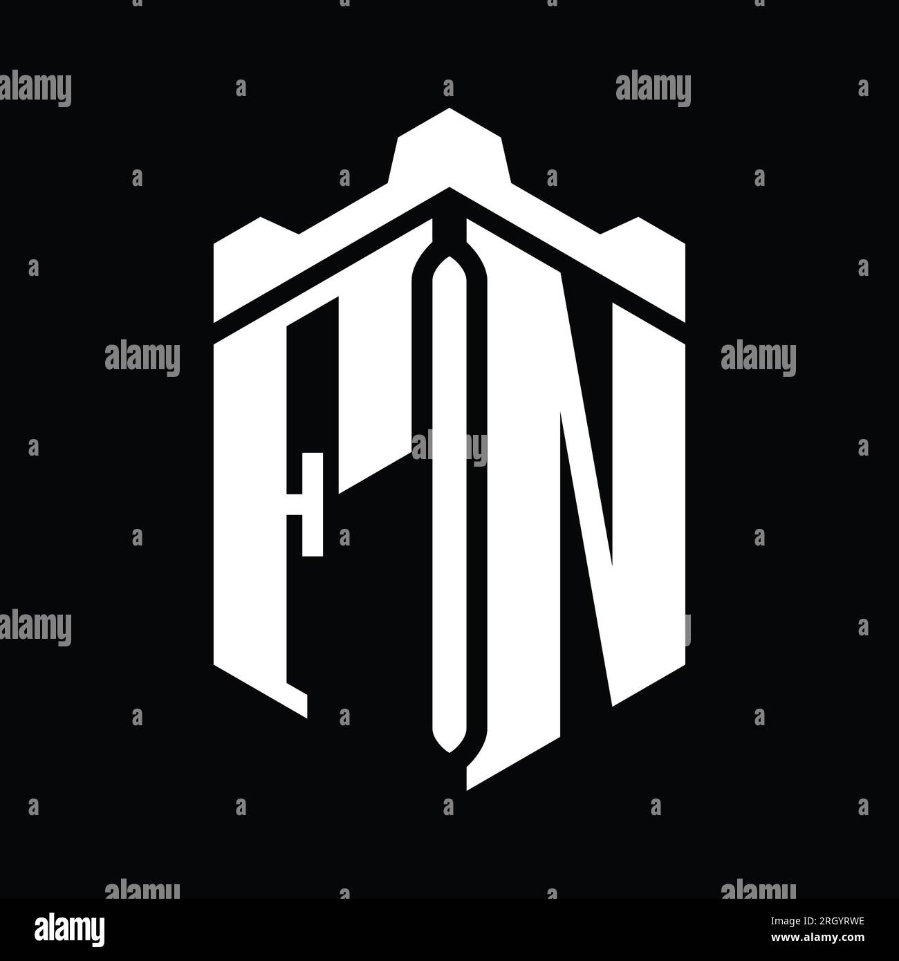 FN Letter Logo monogram hexagon shape with crown castle geometric style design template Stock ...