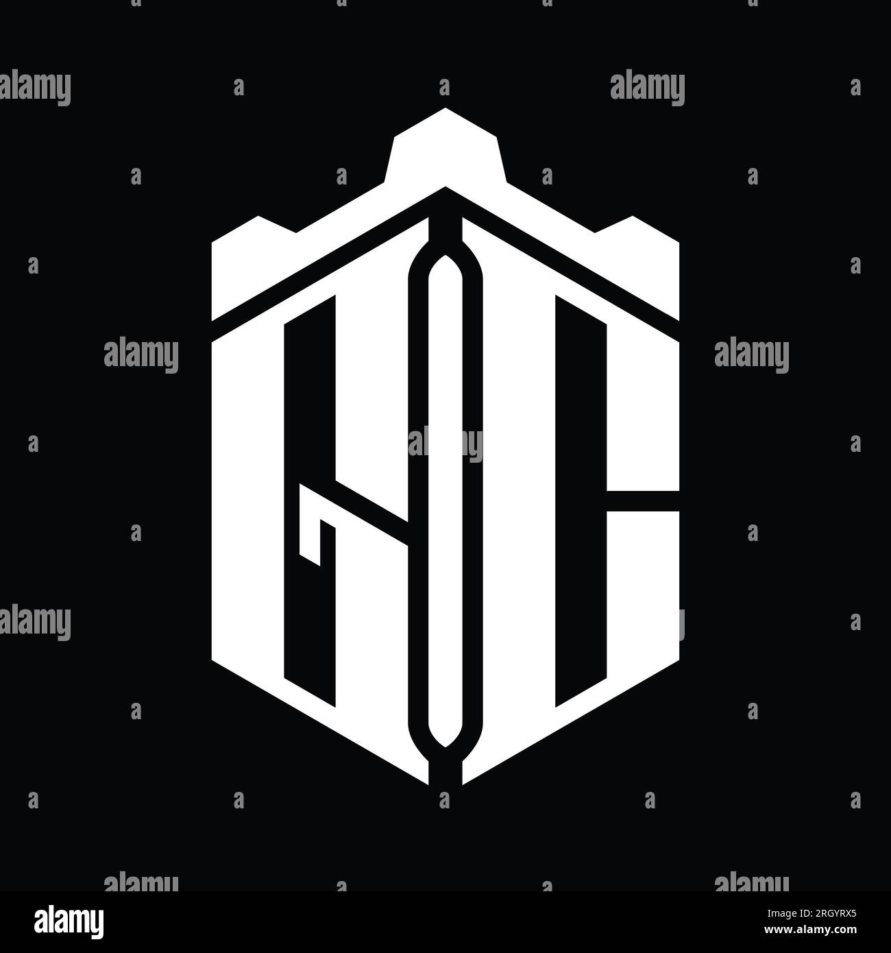 GC Letter Logo monogram hexagon shape with crown castle geometric style design template Stock ...
