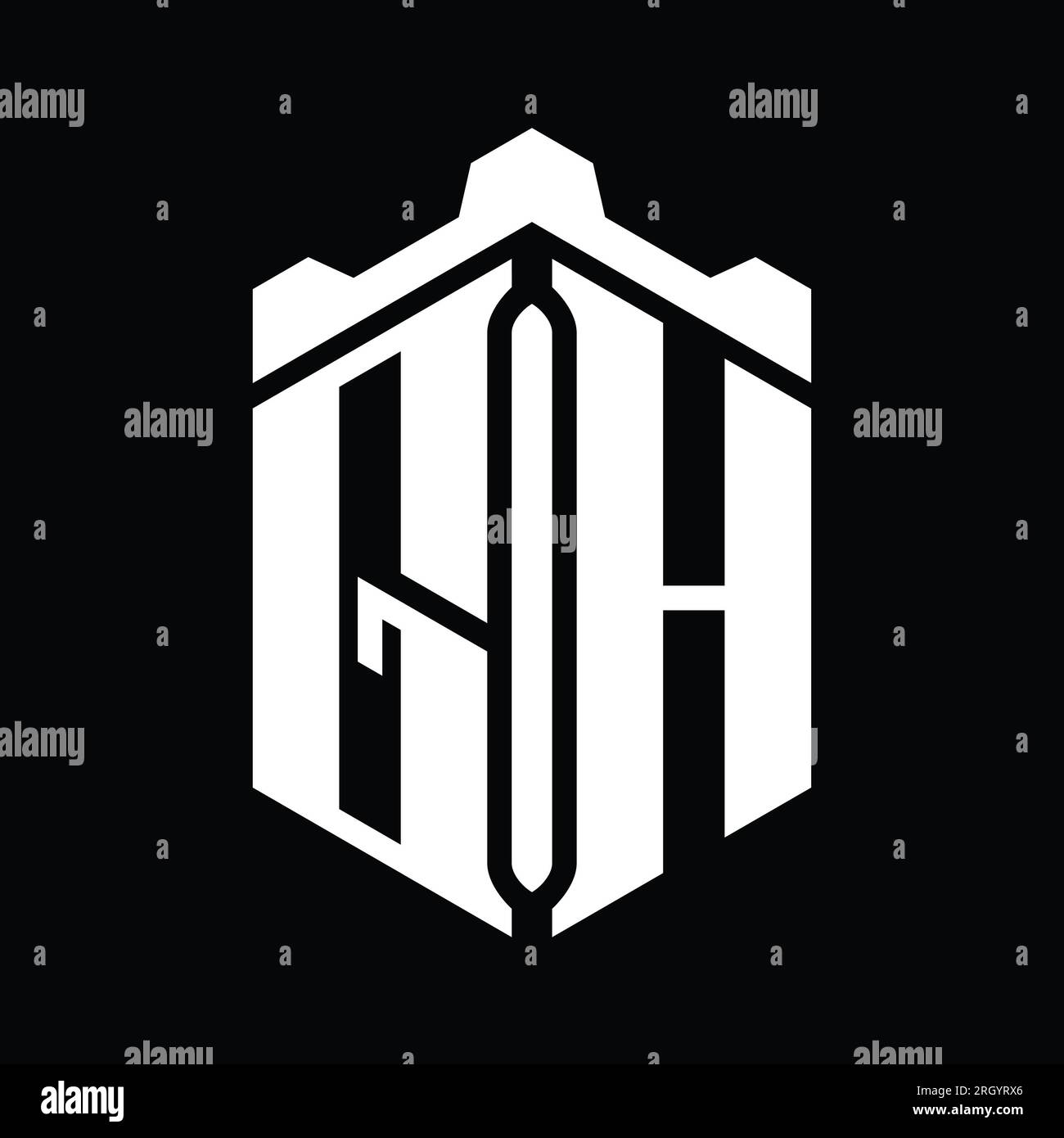 GH Letter Logo monogram hexagon shape with crown castle geometric style ...
