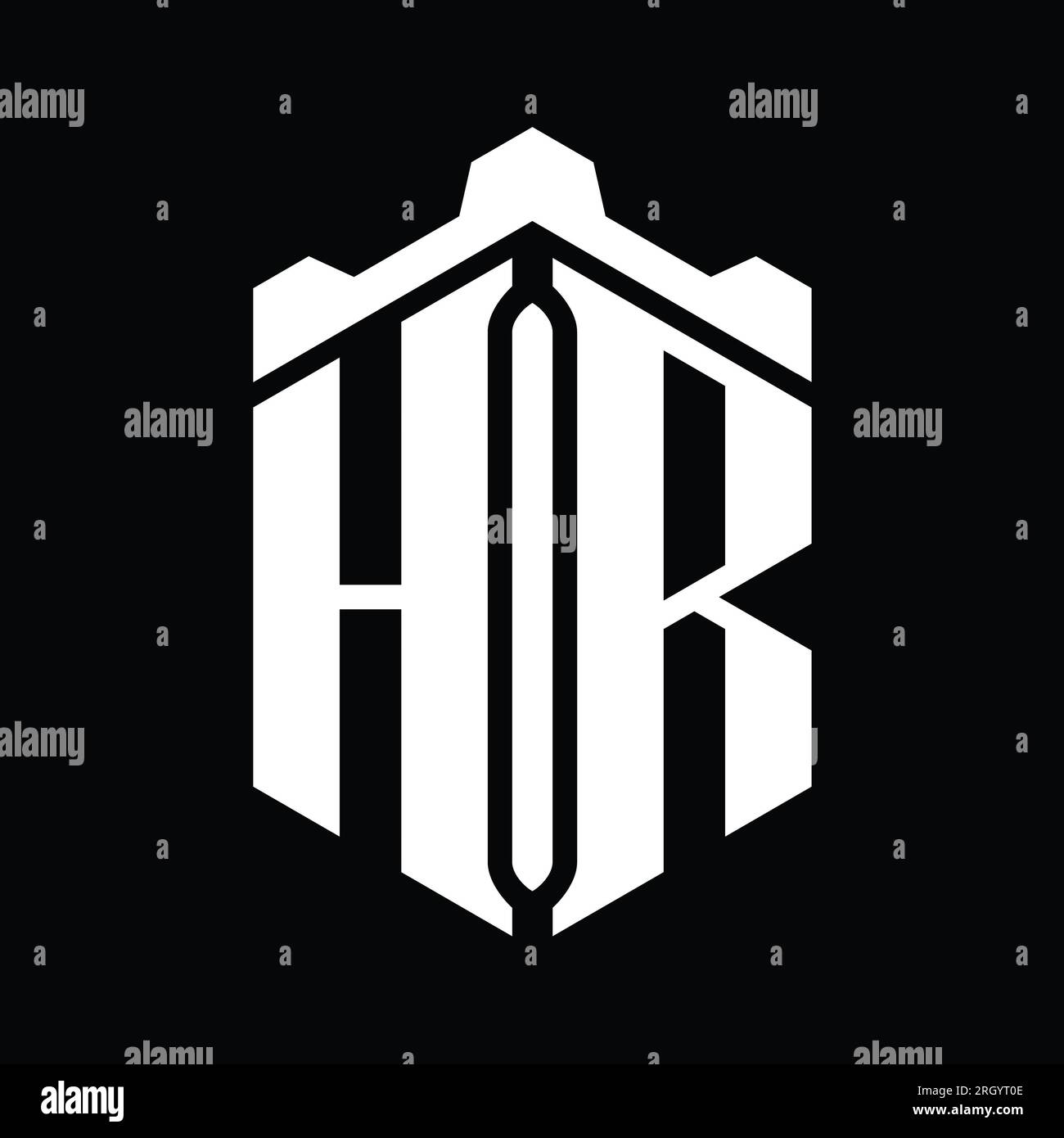 HR Letter Logo monogram hexagon shape with crown castle geometric style ...