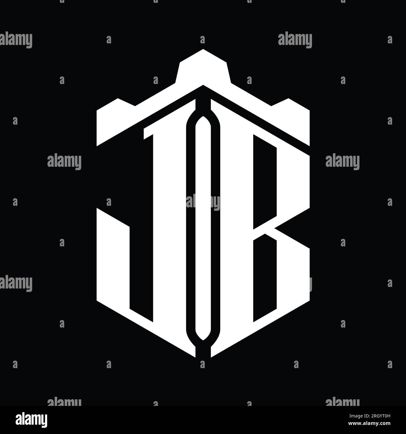 JB Letter Logo monogram hexagon shape with crown castle geometric style design template Stock ...