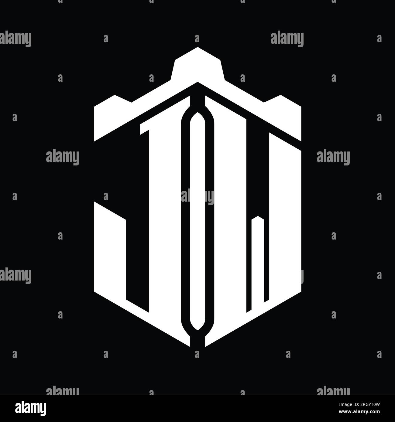 JW Letter Logo monogram hexagon shape with crown castle geometric style design template Stock ...