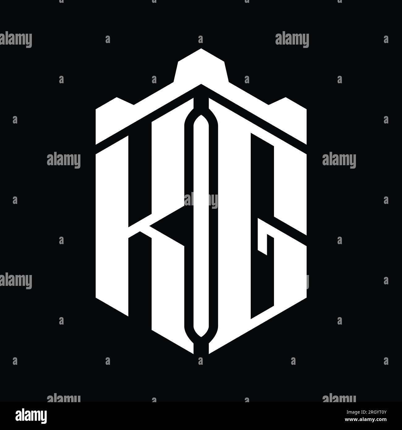 KG Letter Logo monogram hexagon shape with crown castle geometric style ...