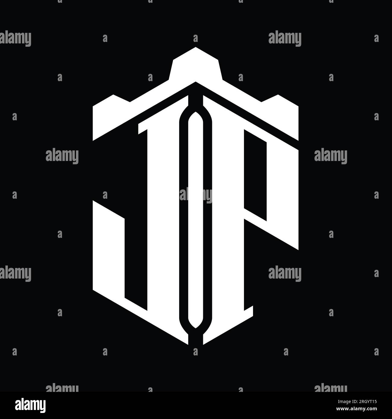 JP Letter Logo monogram hexagon shape with crown castle geometric style ...