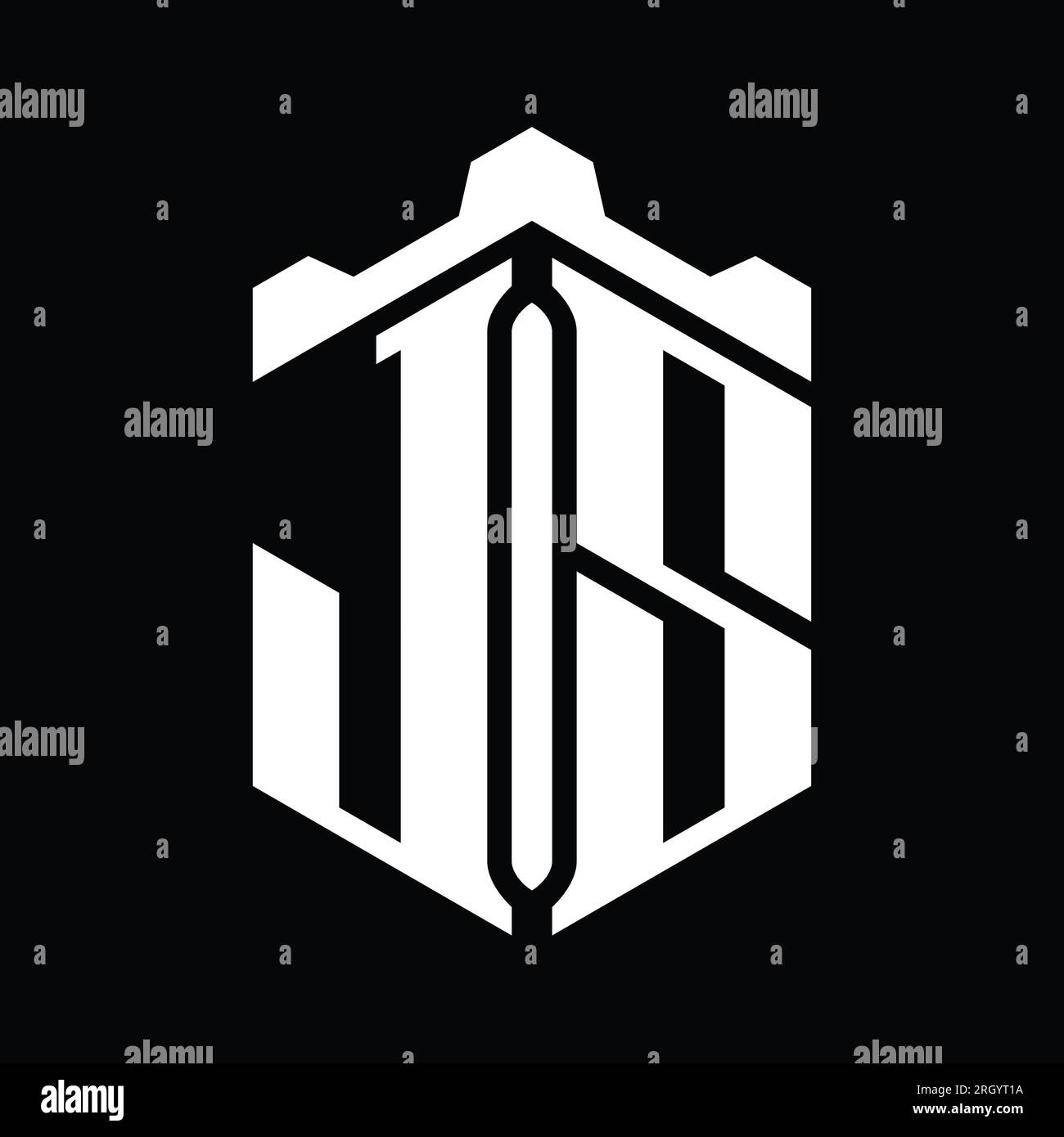 JS Letter Logo monogram hexagon shape with crown castle geometric style ...