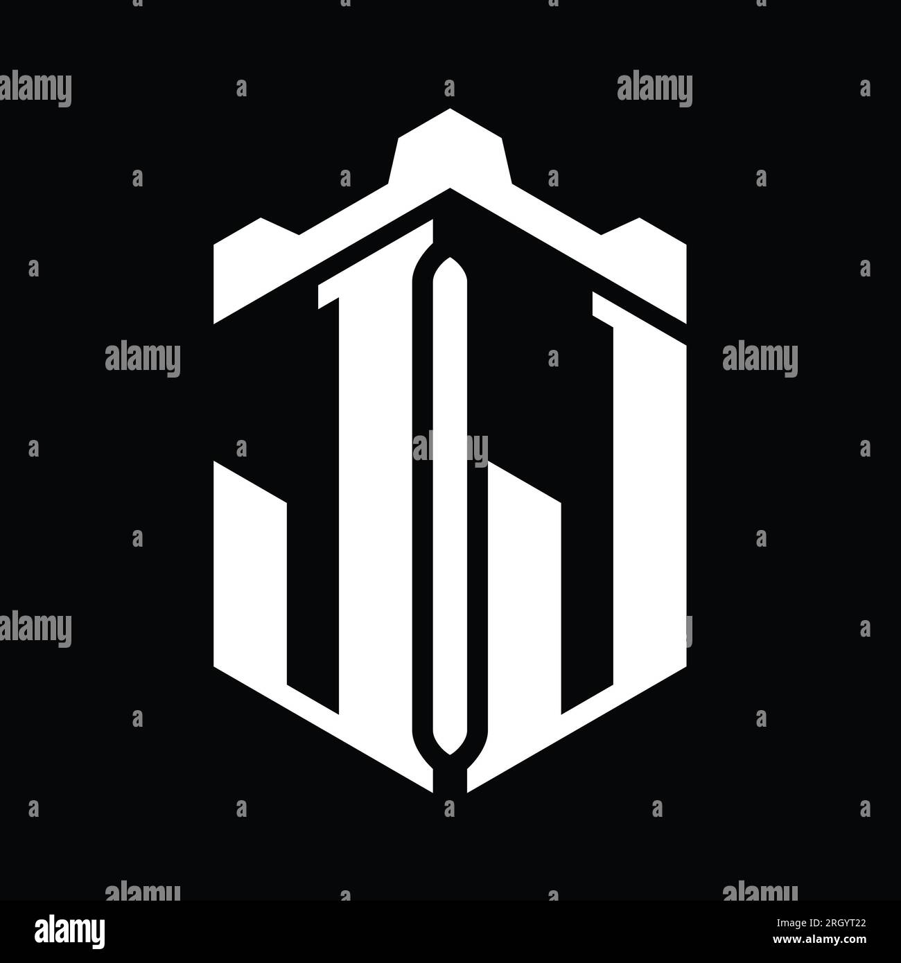 JJ Letter Logo monogram hexagon shape with crown castle geometric style design template Stock ...