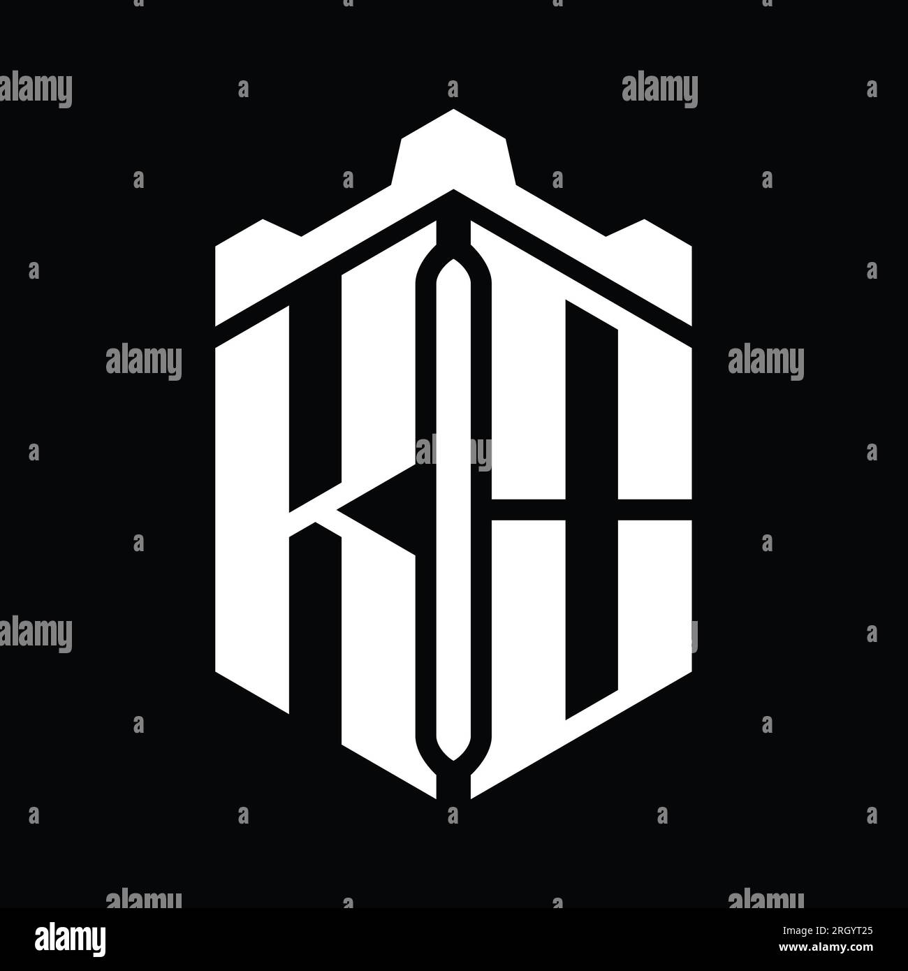 KO Letter Logo monogram hexagon shape with crown castle geometric style design template Stock ...