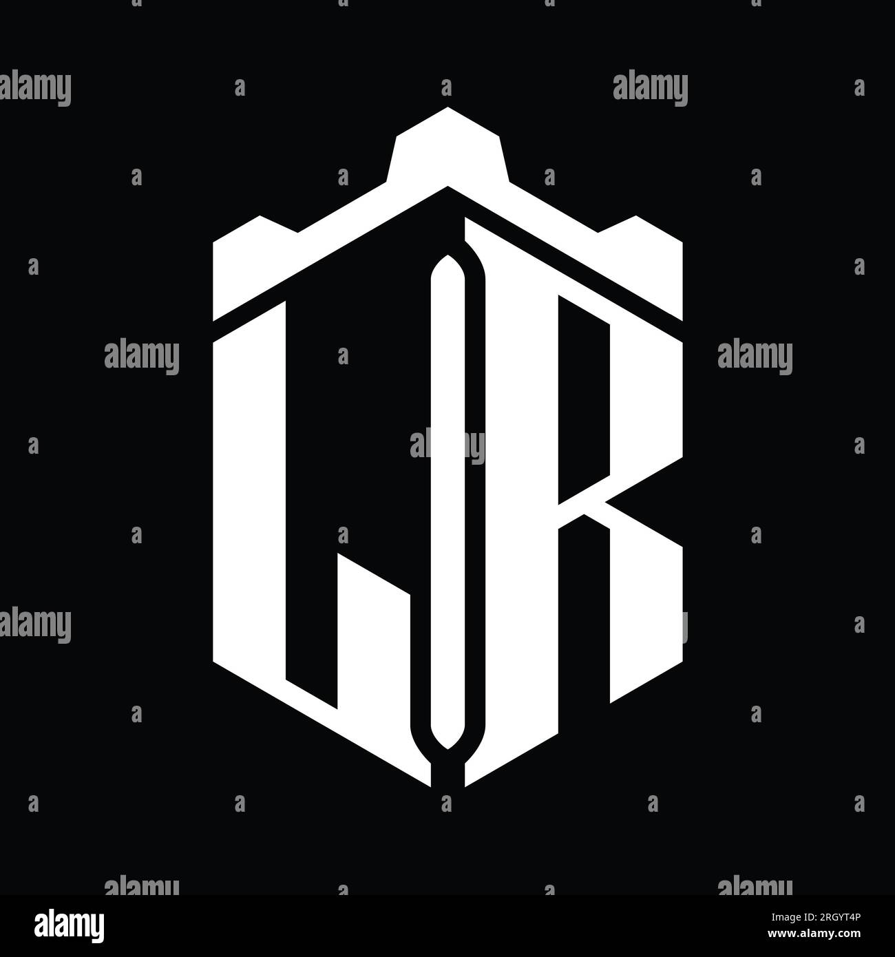 LR Letter Logo monogram hexagon shape with crown castle geometric style ...