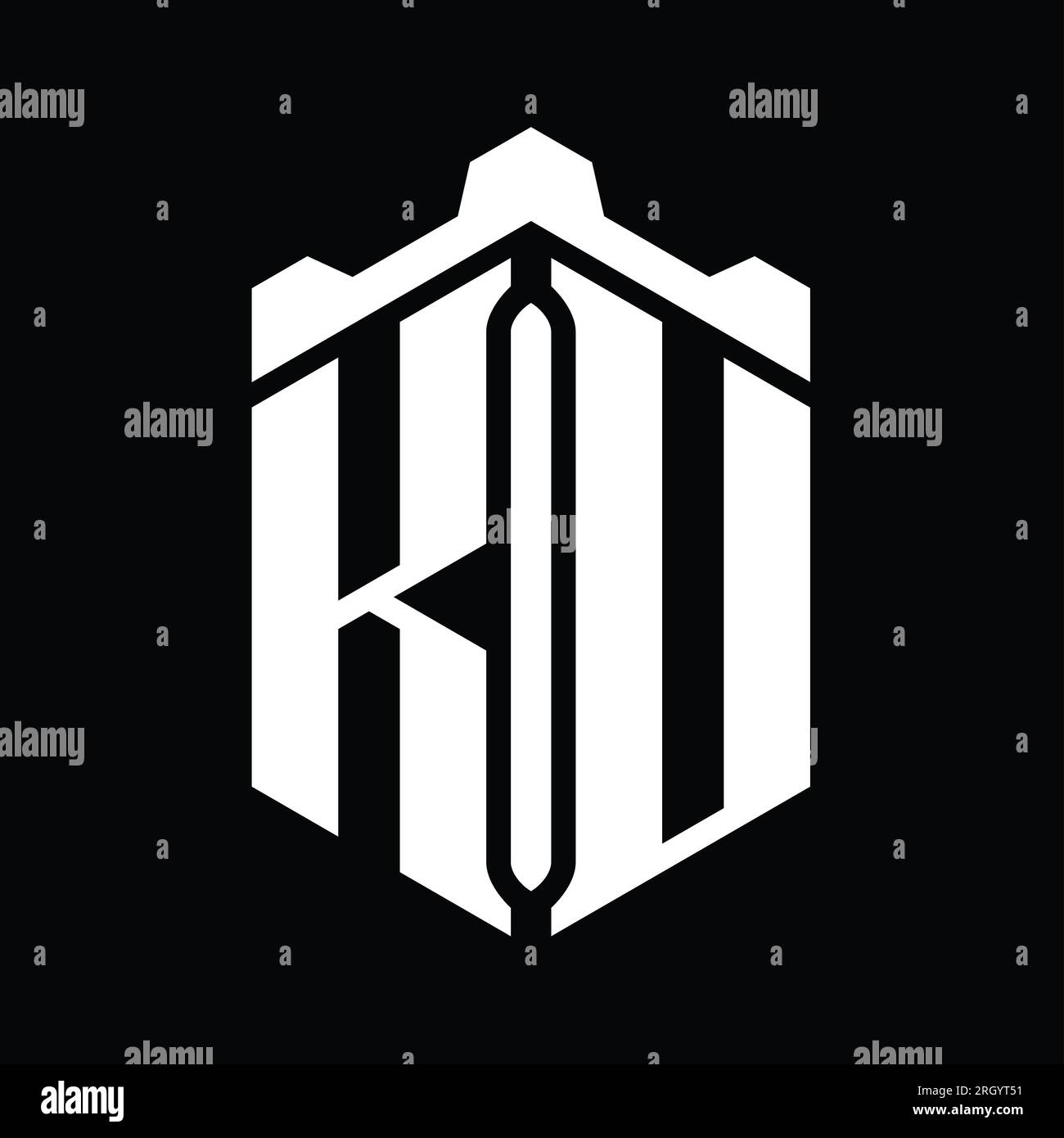 KU Letter Logo monogram hexagon shape with crown castle geometric style ...