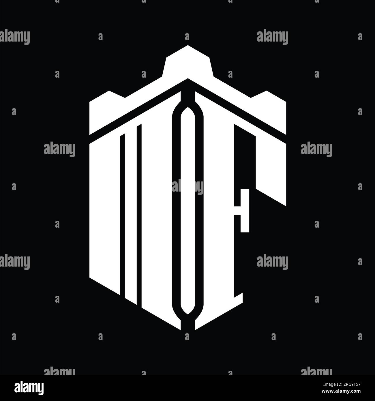 MF Letter Logo monogram hexagon shape with crown castle geometric style ...