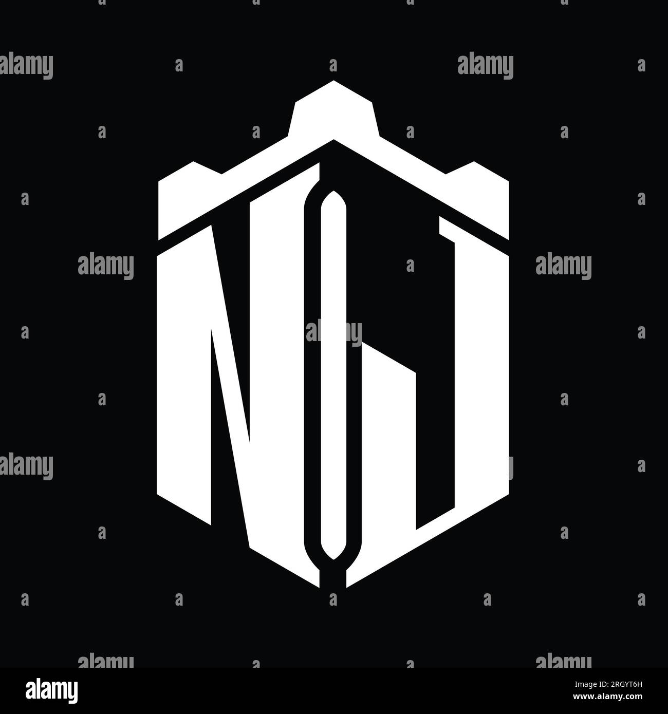 Nj Letter Logo Monogram Hexagon Shape With Crown Castle Geometric Style Design Template Stock