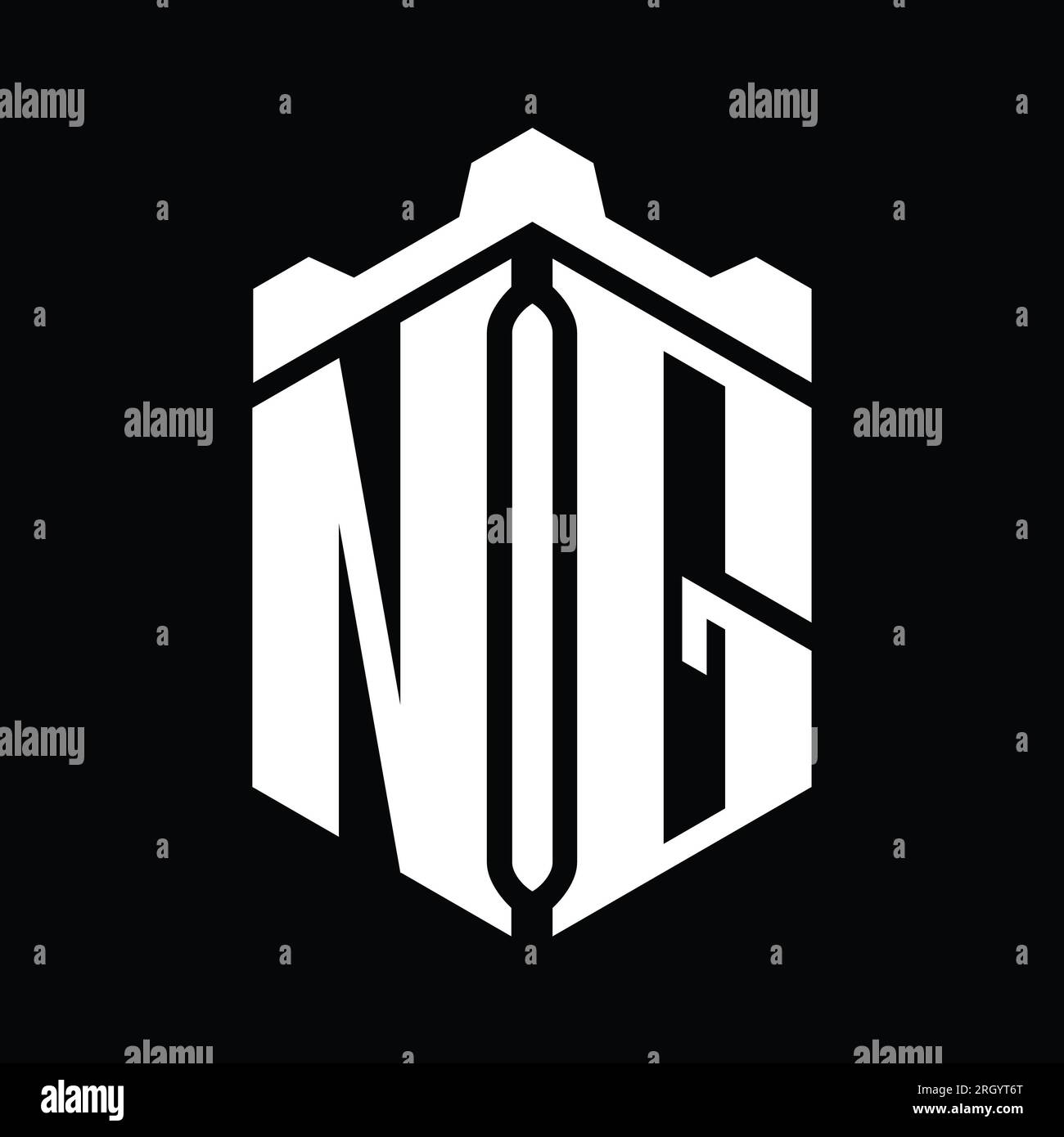 NG Letter Logo monogram hexagon shape with crown castle geometric style ...