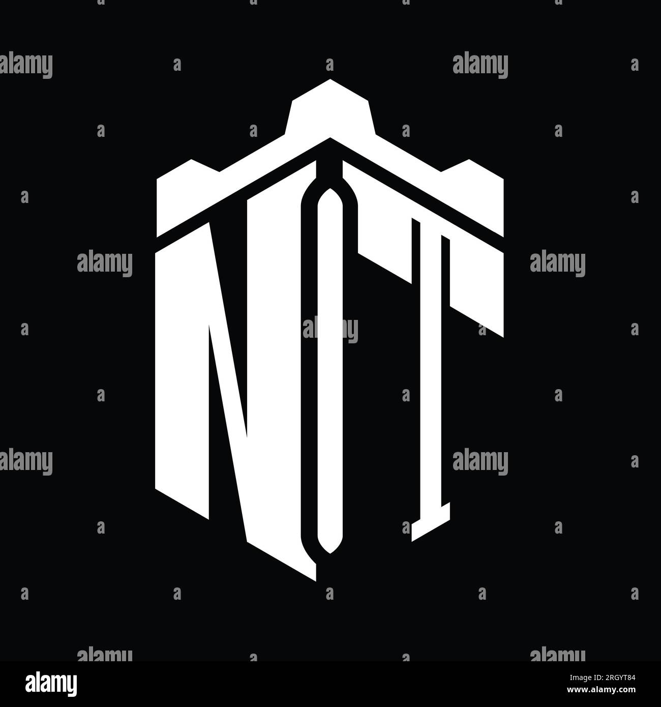 NT Letter Logo monogram hexagon shape with crown castle geometric style ...