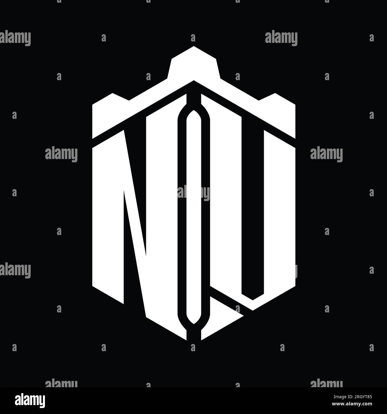 NV Letter Logo monogram hexagon shape with crown castle geometric style ...