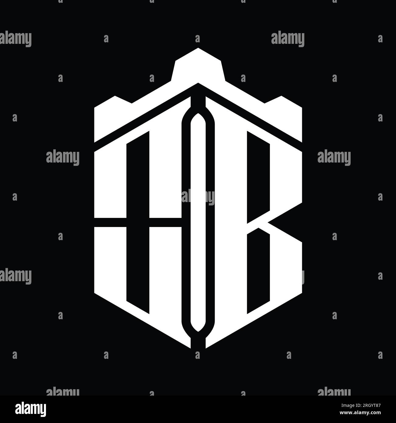 OB Letter Logo monogram hexagon shape with crown castle geometric style ...