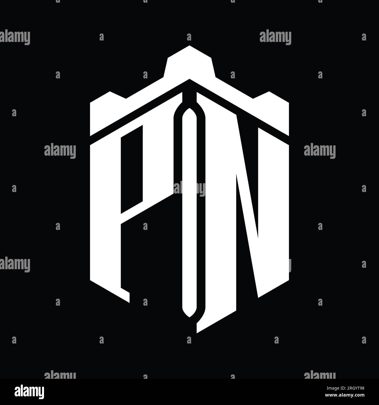 PN Letter Logo monogram hexagon shape with crown castle geometric style design template Stock ...