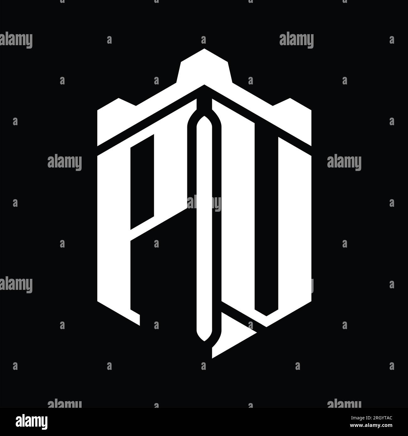 PV Letter Logo monogram hexagon shape with crown castle geometric style ...