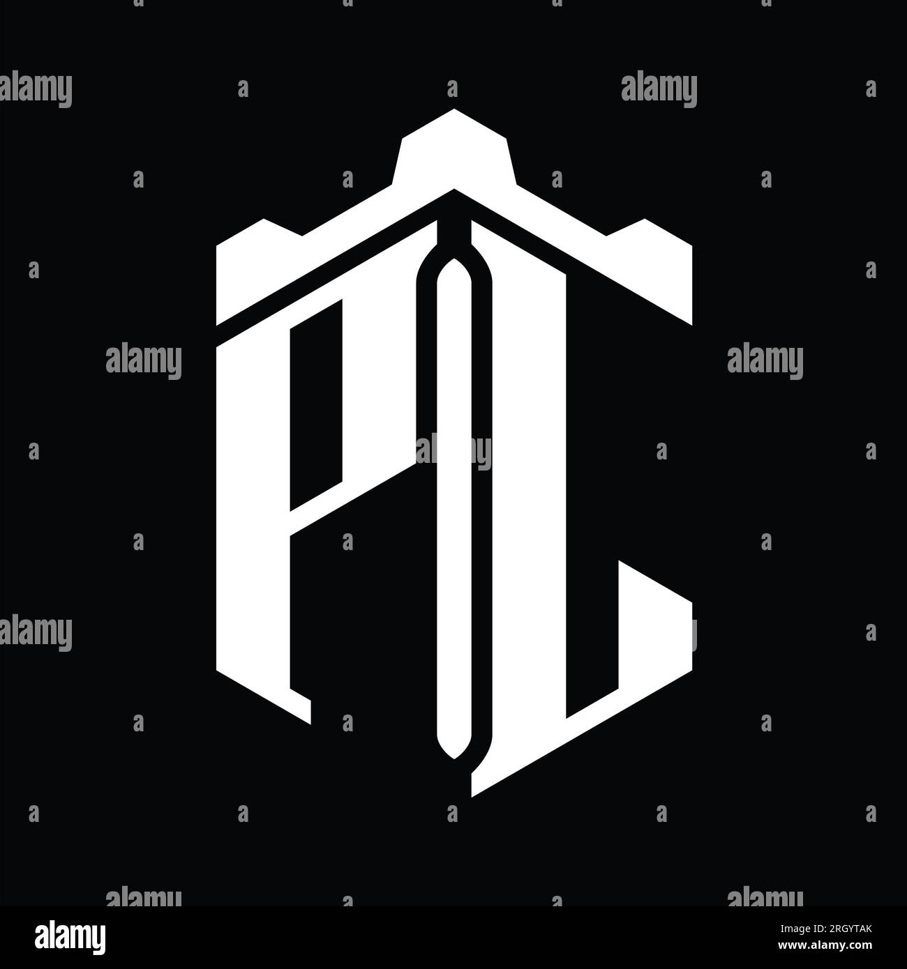 PL Letter Logo monogram hexagon shape with crown castle geometric style ...