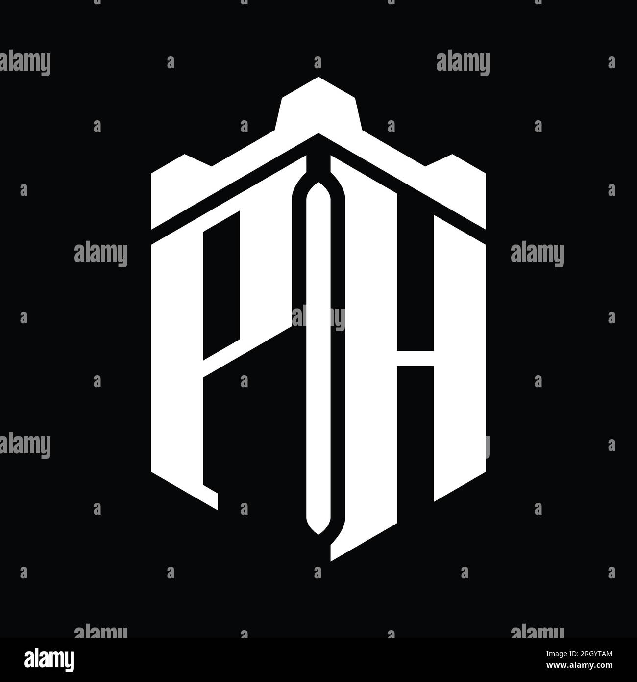 PH Letter Logo monogram hexagon shape with crown castle geometric style ...