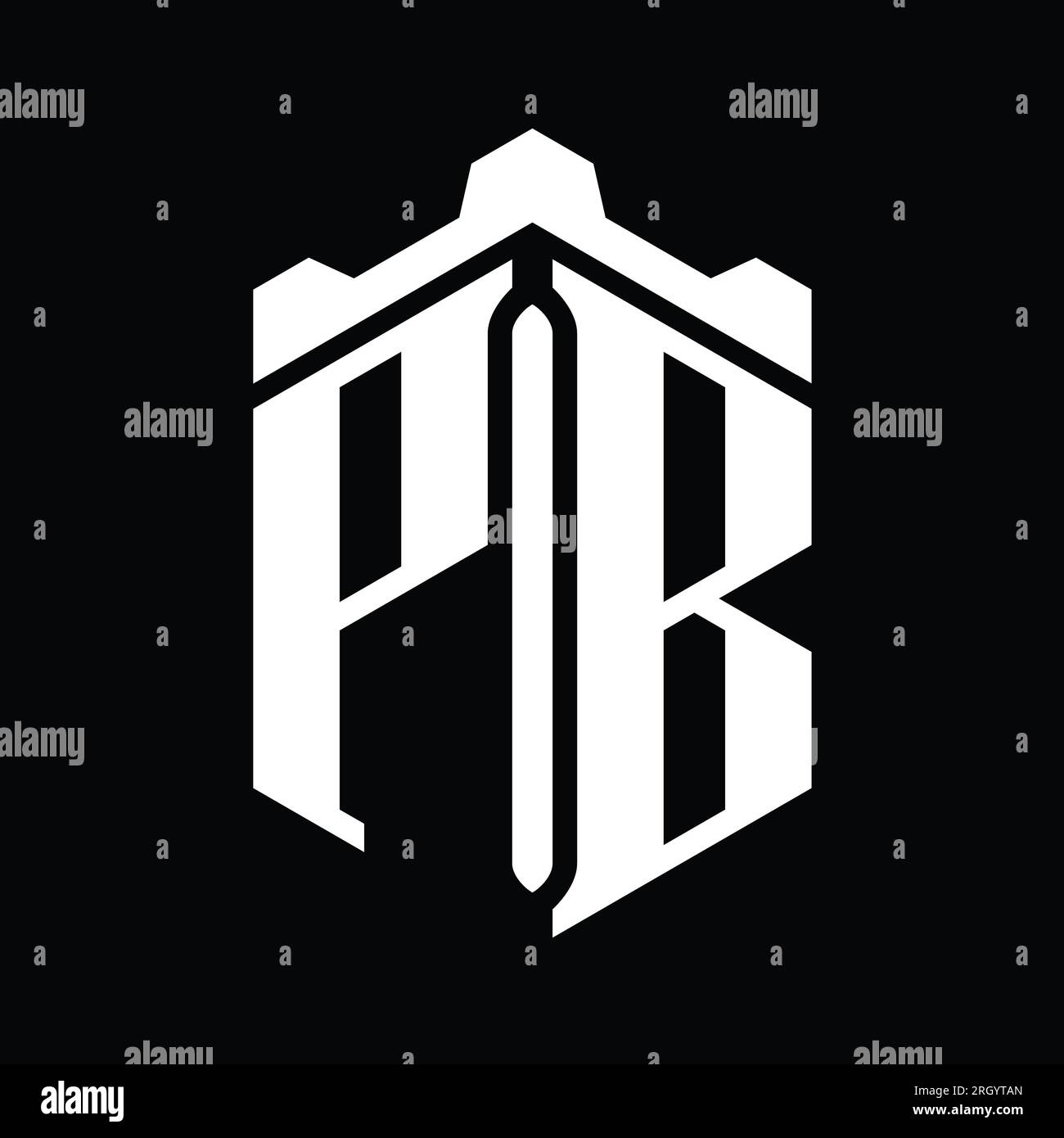 PB Letter Logo monogram hexagon shape with crown castle geometric style ...