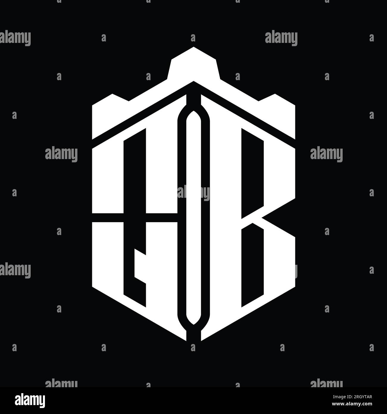 QB Letter Logo monogram hexagon shape with crown castle geometric style ...