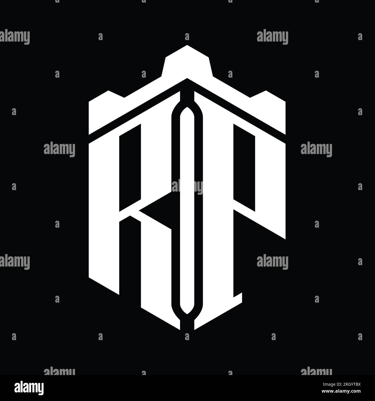 RP Letter Logo monogram hexagon shape with crown castle geometric style design template Stock ...